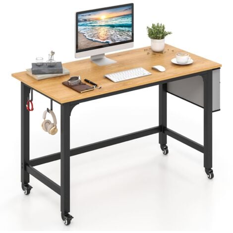 COSTWAY Mobile Computer Desk 120cm Home Office Desk w/ Storage Bag-Natural