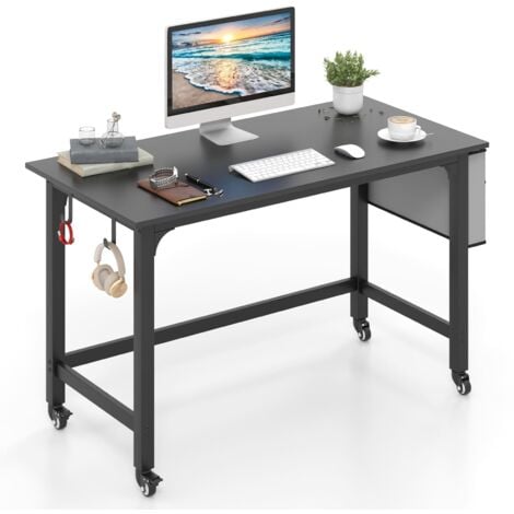 COSTWAY Mobile Computer Desk 120cm Home Office Desk w/ Storage Bag-Black