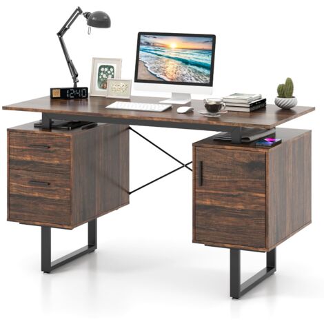 COSTWAY Computer Desk Home Office Desk with Floating Desktop-Coffee