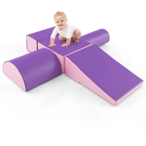 COSTWAY 5-Piece Climb and Crawl Activity Play Set Sliding Safe Soft ...
