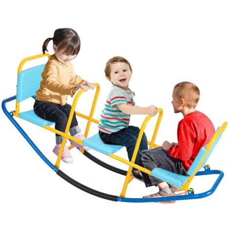 Kids Seesaw Teeter Totter 3 Person Metal Rocking Seesaw Blue
