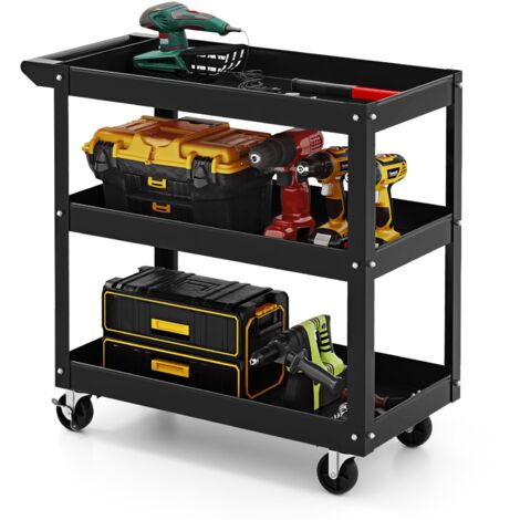 COSTWAY 3-Layer Service Utility Cart Heavy Duty Unity Cart-Black
