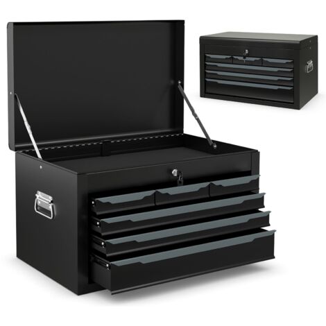 COSTWAY Steel Tool Box Tool Chest Case with 6 Drawers & Top Storage-Black