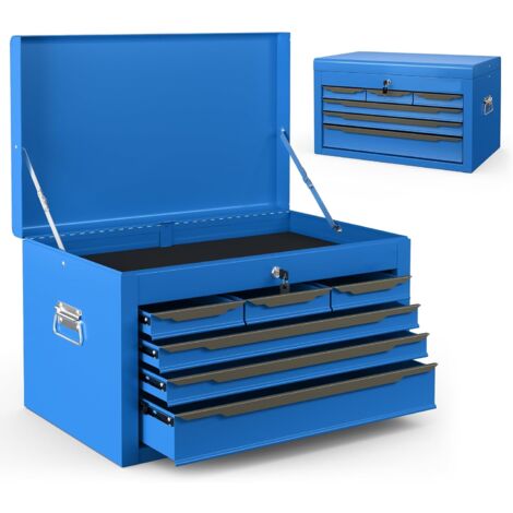 COSTWAY Steel Tool Box Tool Chest Case with 6 Drawers & Top Storage-Blue