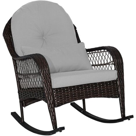 Outdoor Wicker Rocking Chair Patio Rattan Rocker w/ Cushions Grey