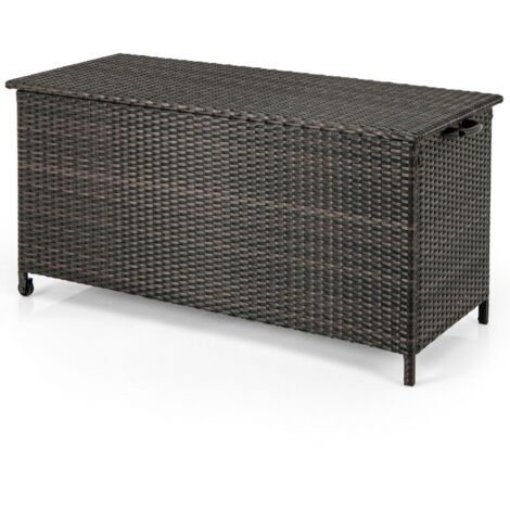 Rattan Deck Box 320L Indoor Outdoor Wicker Storage Container w/Wheels