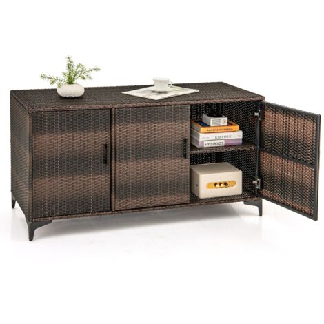318 L Patio Wicker Storage Cabinet Deck Box w/Shelves-Coffee