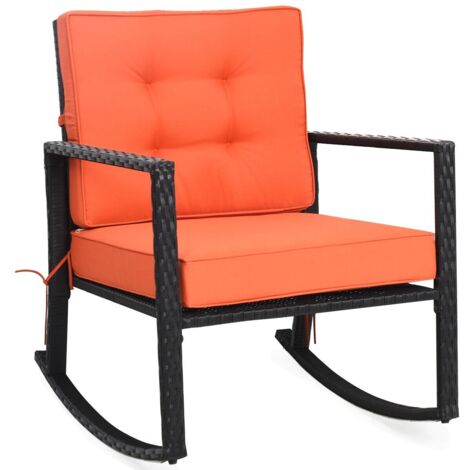 Outdoor Wicker Furniture Rocking Chair Metal Frame Patio Rattan Rocker ...