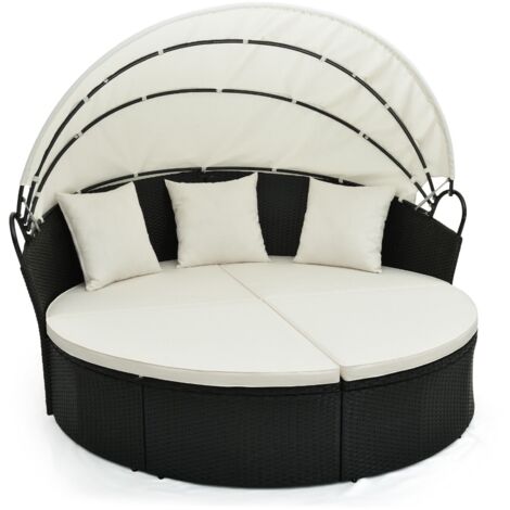 COSTWAY Patio Round Daybed Wicker Daybed Separated Seating Sectional Sofa
