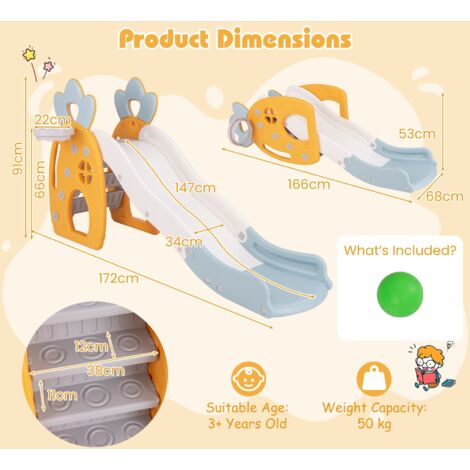 COSTWAY Freestanding Kids Slide Indoor Foldable Kids Slide with Climber