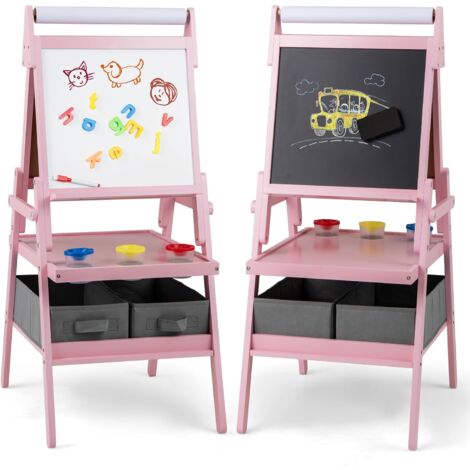 COSTWAY Kid Easel Double-sided Kids Easel with Magnetic Whiteboard-Pink