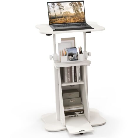 COSTWAY Mobile Laptop Table Adjustable Sit Stand Computer Desk ...
