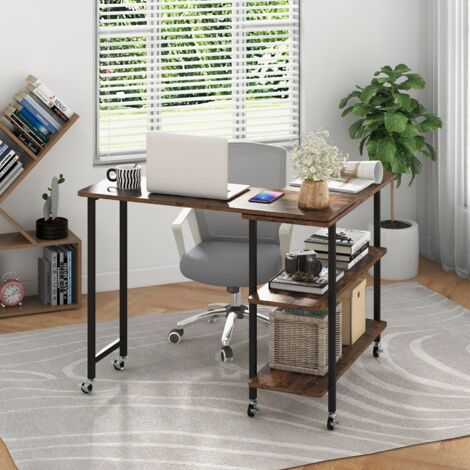 COSTWAY L-shaped Mobile 360° Rotating Corner Computer Desk Laptop ...
