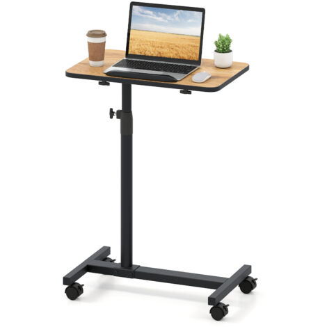 COSTWAY Overbed Table Tilting Bedside Table w/ Lockable Wheels-Brown