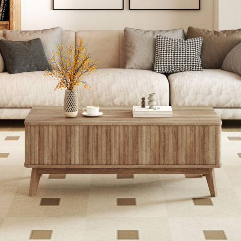 COSTWAY Fluted Lift Top Coffee Table 110CM Rectangle Wooden Center ...