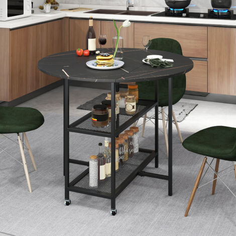 COSTWAY 100cm Round Kitchen Table Modern Dining Table w/Drop Leaf ...
