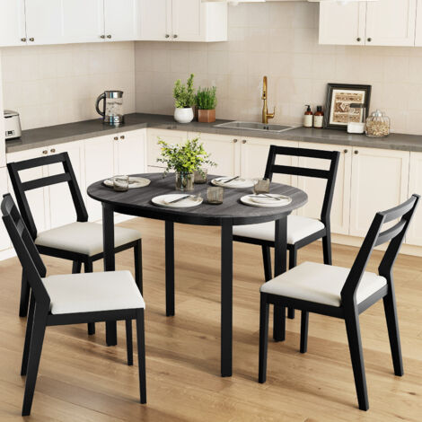 COSTWAY 110CM Wooden Dining Table for 4-6 People Oval Kitchen Table-Black