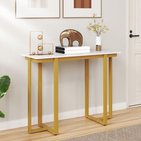 COSTWAY Console Table Modern Faux Marble Entryway Table White & Gold