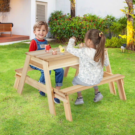 COSTWAY Kids Picnic Table 4 in 1 Wooden Table& Bench Set w/Removable ...