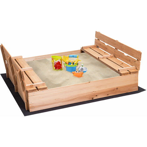 Outdoor Kids Sand Pit Ball Box Convertible Cedar Sandbox 2 Foldable ...