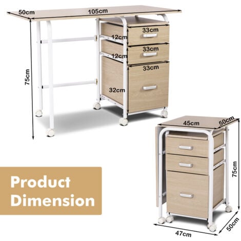 Folding Computer Desk Wheeled PC Laptop Table Writing Workstation-Natural