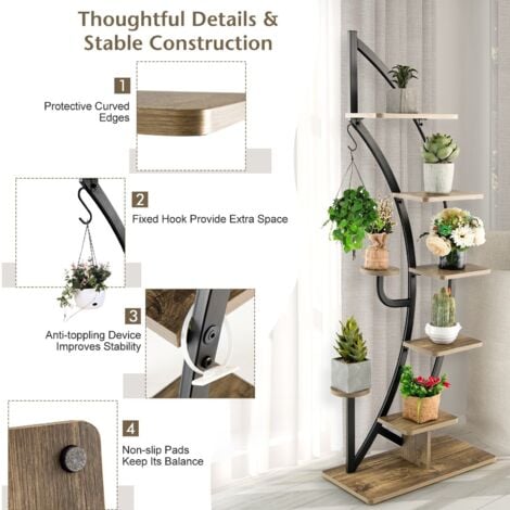 8-Tier Tall Wooden Plant Stand Rack Curved Half Moon Shape Ladder ...