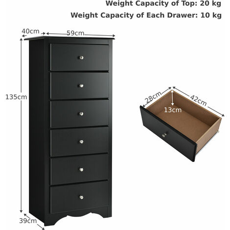 COSTWAY Wooden Chest of Drawers,40D x 59W x 135H cm , 6-Drawer Dresser ...