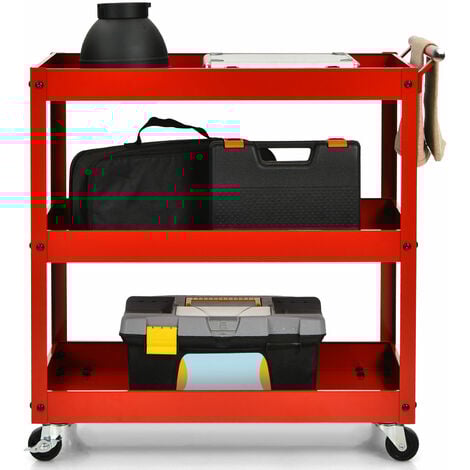 3-Tier Tool Trolley Utility Cart Heavy Duty Service Cart with Lockable ...