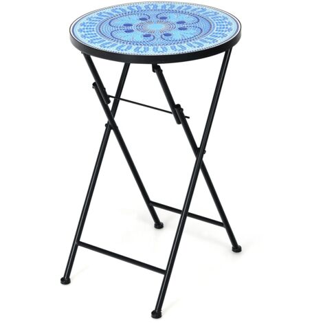 Folding Mosaic Side Table Round Bistro End Table W Ceramic Tile Top Plant Stand
