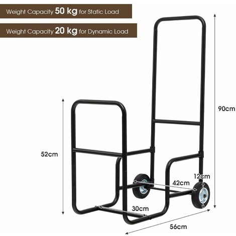 Firewood Cart Rolling Log Carrier Fireplace Log Holder Durable Rubber ...