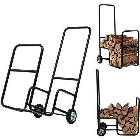 Firewood Cart Rolling Log Carrier Fireplace Log Holder Durable Rubber ...