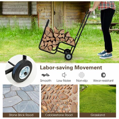 Firewood Cart Rolling Log Carrier Fireplace Log Holder Durable Rubber ...