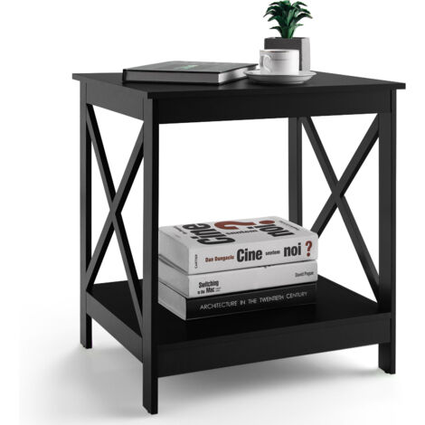 Wooden Storage End Table X-Frame Night Stand Sofa Bedside Table with ...