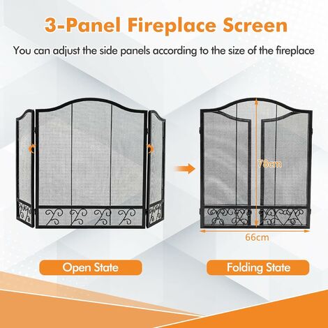 COSTWAY 3 PCS Folding Iron Fire Panel,127x78cm, Spark Flame Barrier w ...