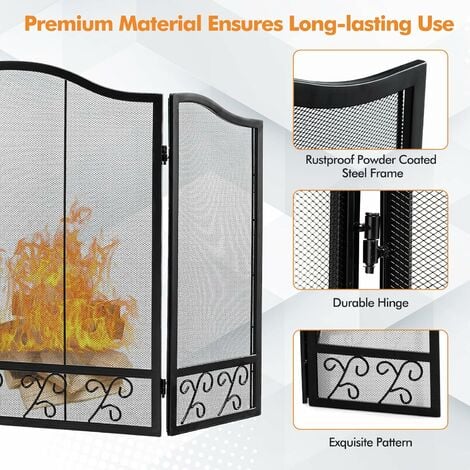 COSTWAY 3 PCS Folding Iron Fire Panel,127x78cm, Spark Flame Barrier w ...