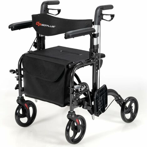 COSTWAY 2 in 1 Rollator Walker & Wheelchair, 104cm x 63cm x 85cm-96cm ...