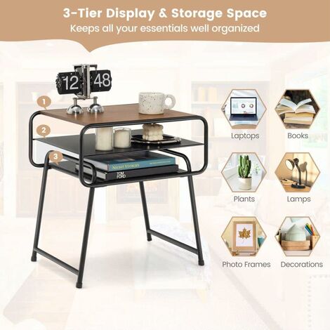 COSTWAY 3-Tier Sofa Side Table, Modern Coffee Snack Table, Metal Frame ...