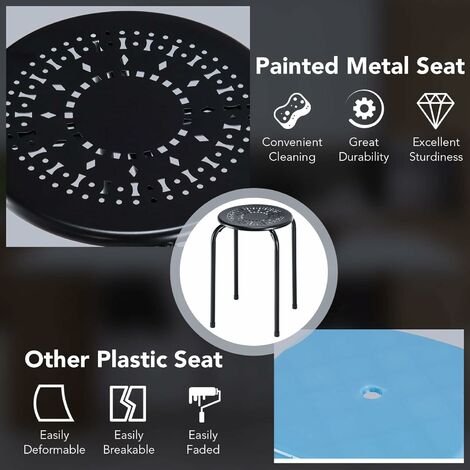 COSTWAY Set of 6 Metal Stacking Stools, Round Nesting Bar Stool with X ...