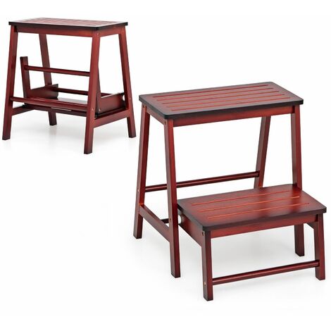 3 IN 1 2-Step Folding Step Ladder Bamboo Step Stool Portable Ladder ...