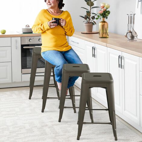 Set of 4 Bar Stools Matal Stackable Counter Stools X-shaped Reinforced ...