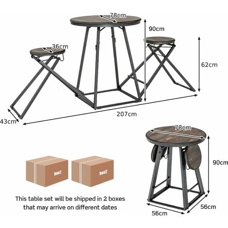 3-Piece Modern Round Table and Stool Set Foldable Dining Set Bar Table ...