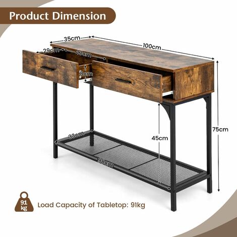 2 Tier Industrial Long Console Table Entryway Narrow Sofa Side Table 2 ...