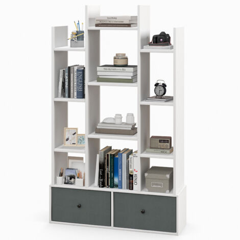 Open-Back Bookshelf Wood Bookcase Display Shelf Storage Rack-White