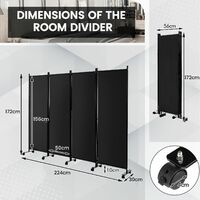 4 Panel Room Divider on Wheels Rolling Privacy Screens Portable ...