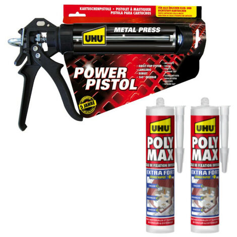 Pack UHU Power Pistol - 2 cartouches colle mastic Extra Forte Polymax ...