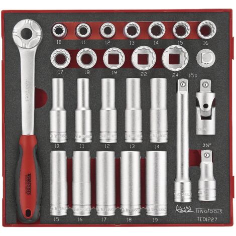 Jeu de douilles Foam2 tray 1/2'' 10- 24mm 27 pièces Teng Tools TED1227