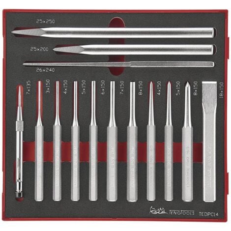 Jeu de burins et chasses Foam2 tray 14 pièces Teng Tools TEDPC14