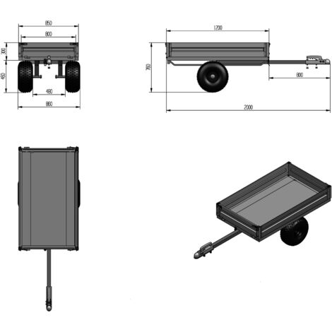 Torros – Remorque simple essieu 350kg benne galvanisée basculante ...
