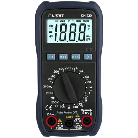 Multimètre digital compact CAT III 600 V mesure courant DC/AC tension ...