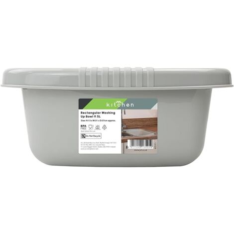 JVL Plastic Dish Drainer and Rectangular Washing Up Bowl Kitchen Set, Grey